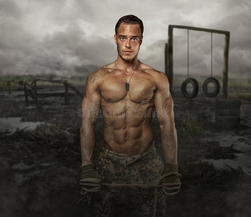 Muscular Soldier in a Training Swampland. Stock Photo - Image of army ...