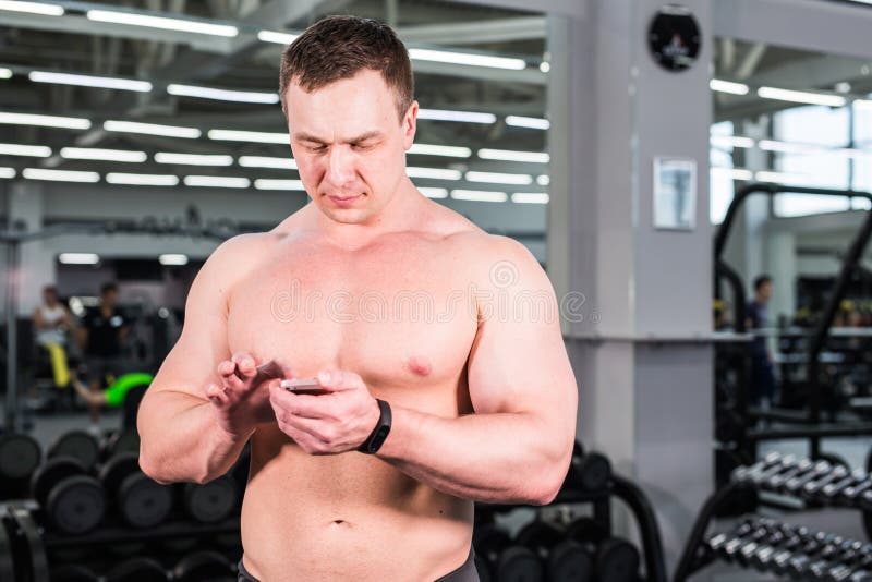 Muscular Sports Man Use Activity Tracker Stock Image - Image of ...