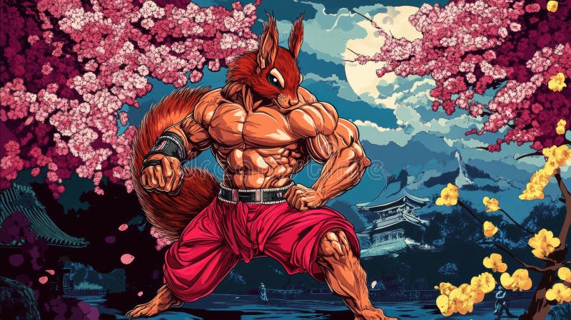 Muscular Squirrel Warrior stock illustration. Illustration of pants ...