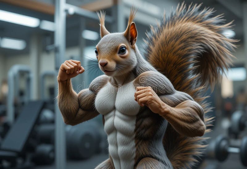 A Muscular Squirrel Ready To Conquer Its Workout Stock Image - Image of inspiration, training ...