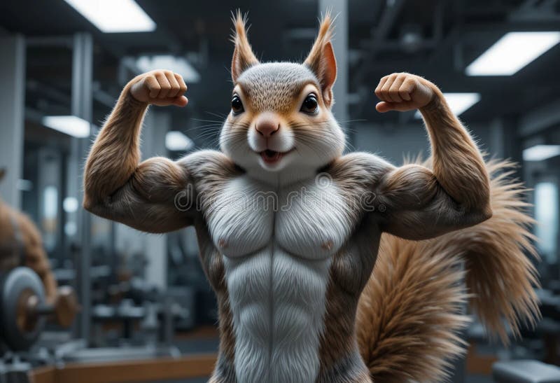 A Muscular Squirrel Shows Off Its Gains at the Gym Stock Photo - Image of furry, buff: 364509816
