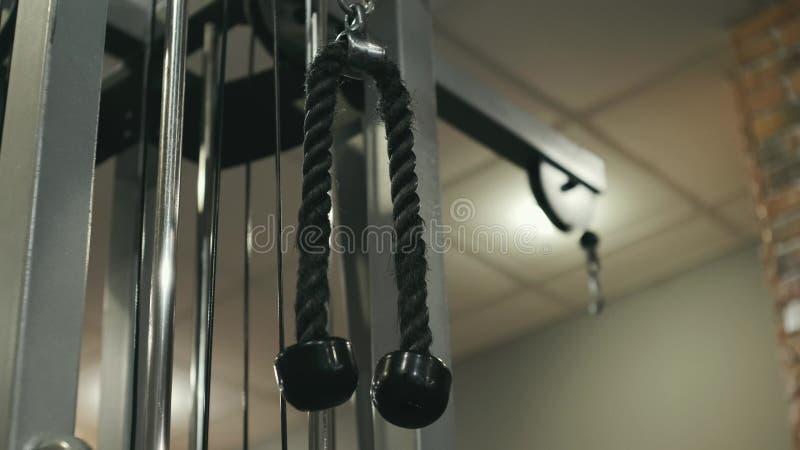 Muscular Trainer Doing Cable Triceps Pushdown Gym Machine Stock Footage ...