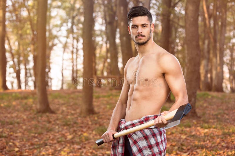 Muscular Young Man with Axe Stock Image - Image of danger, people: 37047281