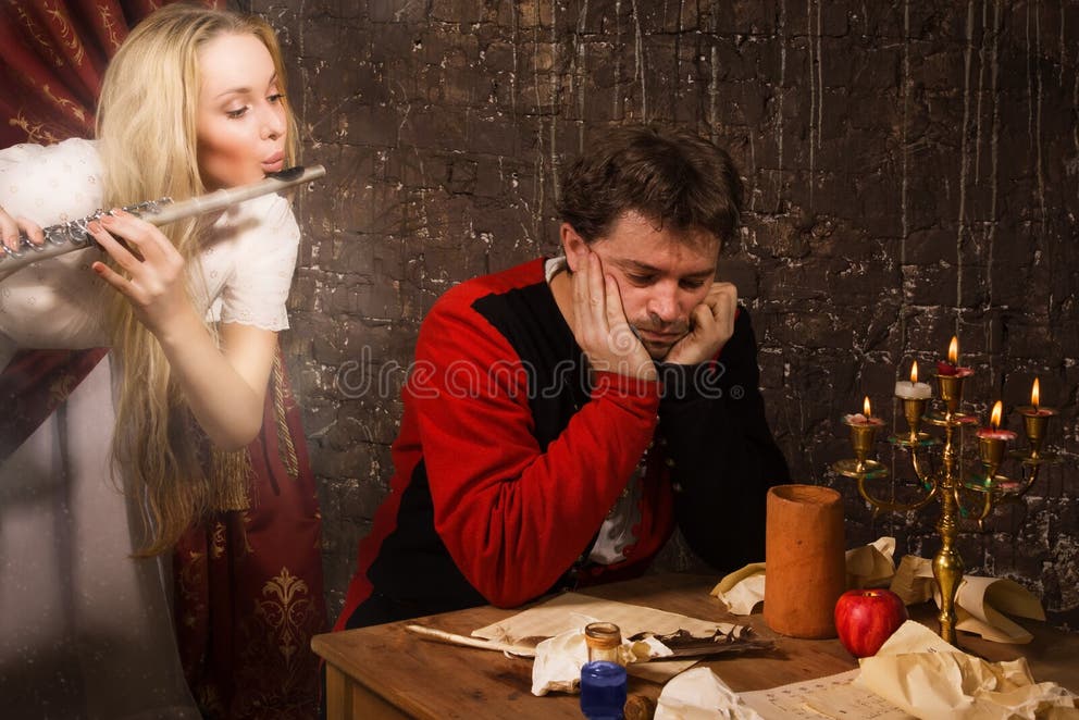 Muse inspires composer. stock photo. Image of crown, paper - 59023378