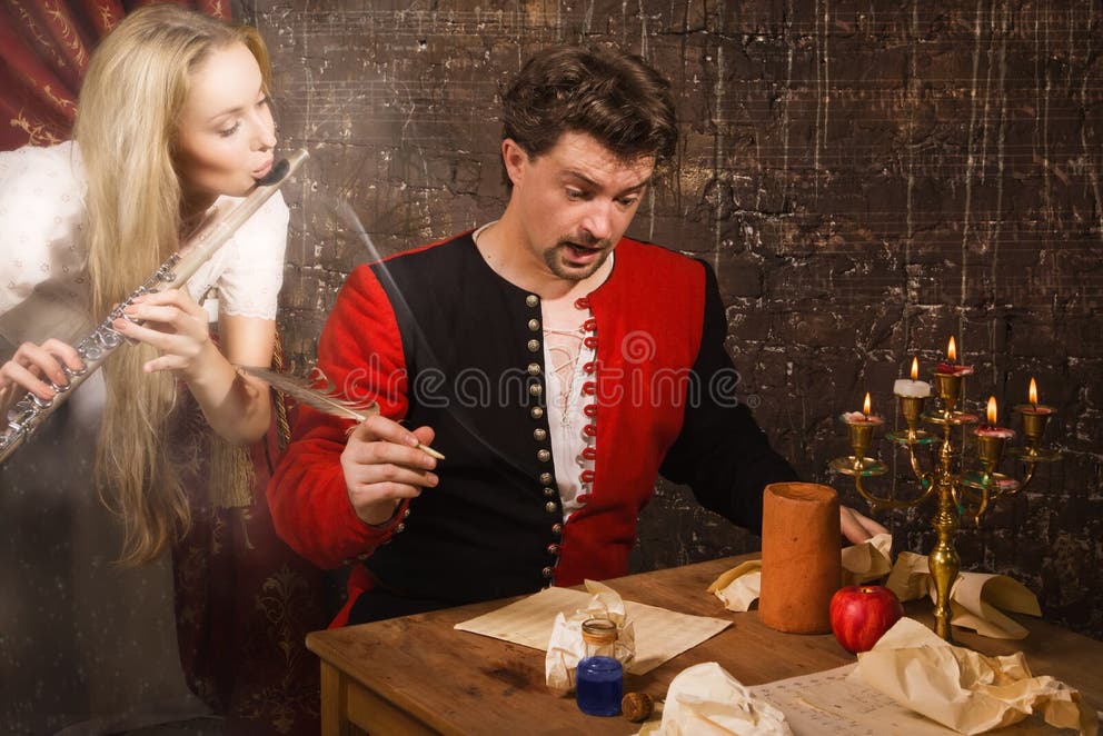 Muse inspires composer. stock photo. Image of classics - 59023532