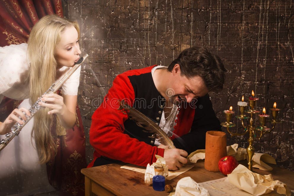 Muse inspires composer. stock photo. Image of classics - 59023596