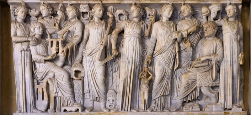 Muses and Poets. Sarcophagus Stock Photo - Image of muses, white: 325051748