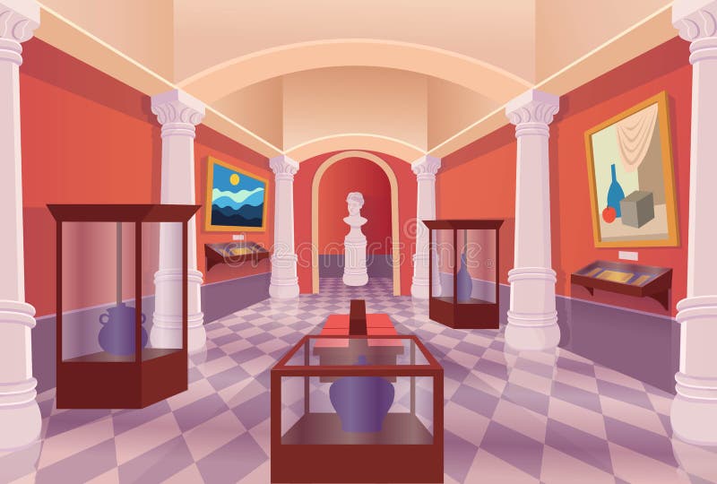 Museum Art Gallery Vector Cartoon Interior Stock Vector - Illustration ...