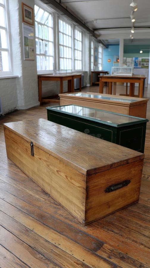 Museum Display Cases Exhibiting Historic Artifacts Under Natural Light from Windows Stock Photo ...