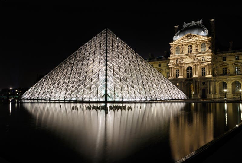 Museum Du Louvre and the Pyramid at Night Editorial Stock Image - Image ...