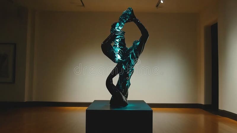 Museum Exhibit Abstract Sculpture, Dark Gallery, Glowing Art Stock ...