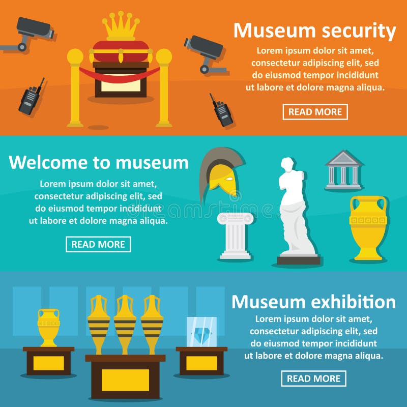Museum Exhibit Banner Horizontal Set, Flat Style Stock Vector ...