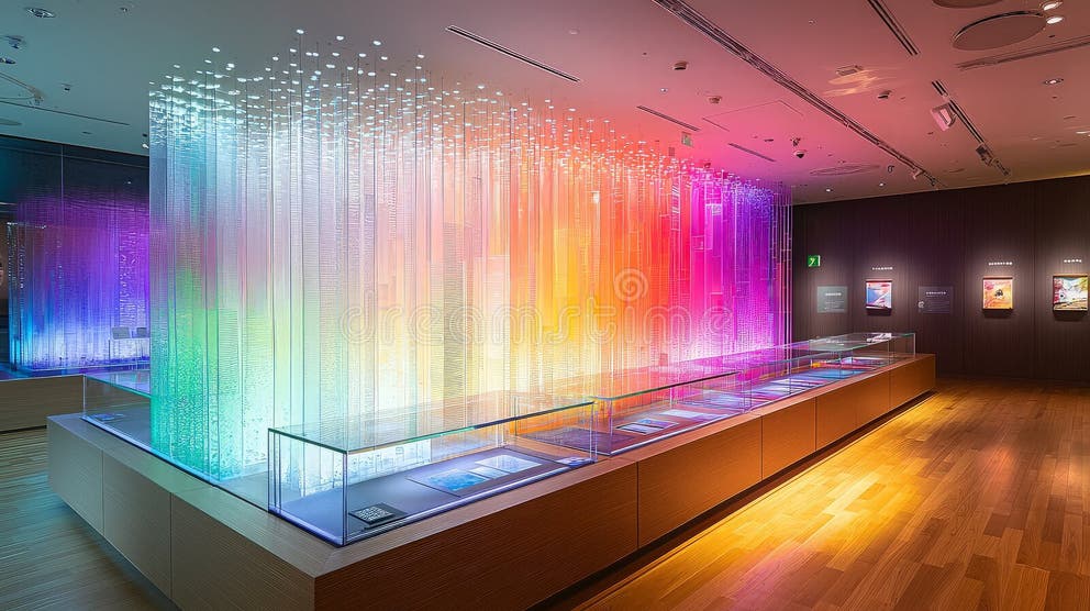 Museum Exhibit, Colorful Light Installation Stock Image - Image of ...