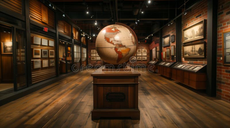 A Museum Exhibit Featuring a Large Globe in a Historic Setting Stock ...
