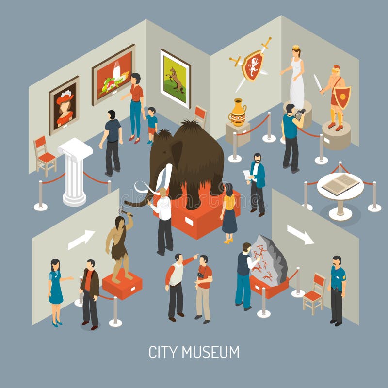Museum Exhibits Isometric Infographic Flowchart Poster Stock Vector