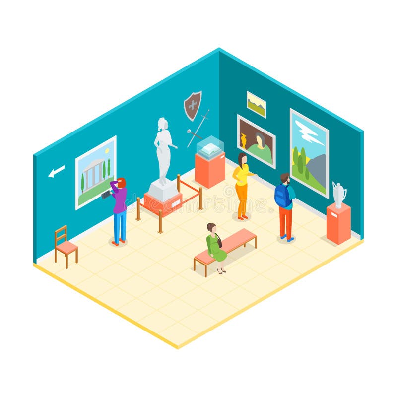 Museum Hall Interior Isometric View. Vector Stock Vector - Illustration ...