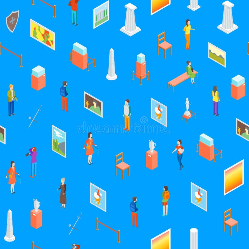 Museum Hall Seamless Pattern Background Isometric View. Vector Stock ...