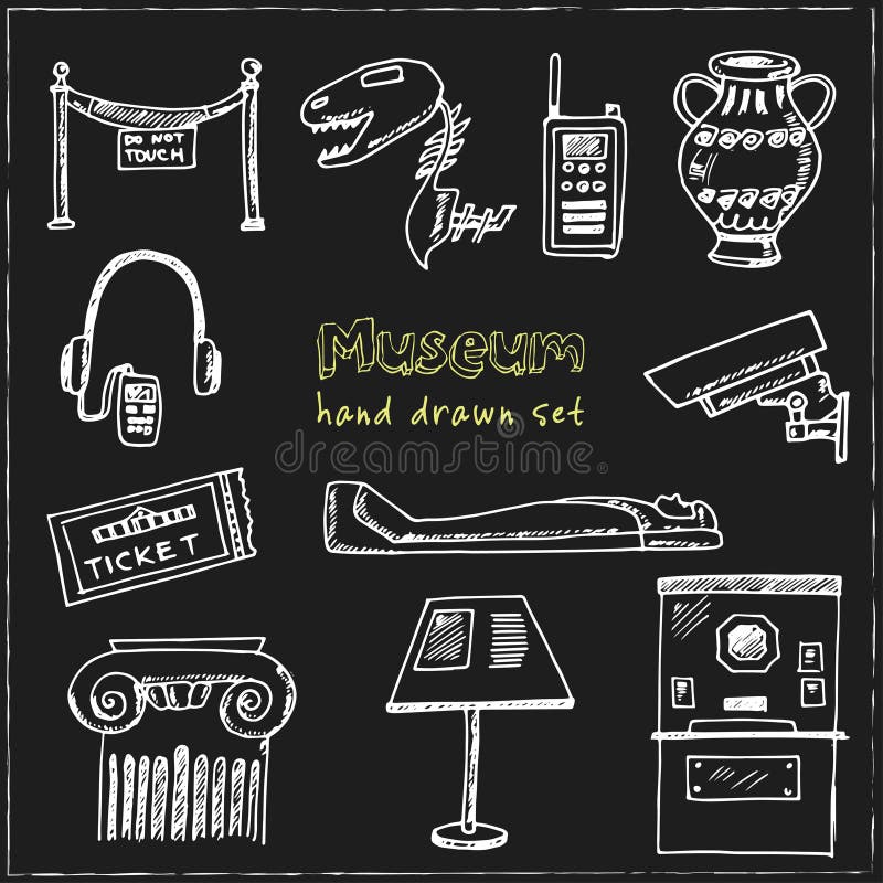 Museum. Hand Drawn Doodle Set. Sketches. Vector Illustration for Design ...