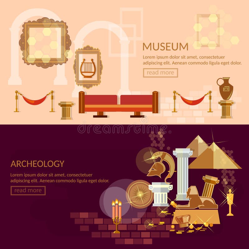 Museum Horizontal Banner Ancient Civilizations Stock Vector ...
