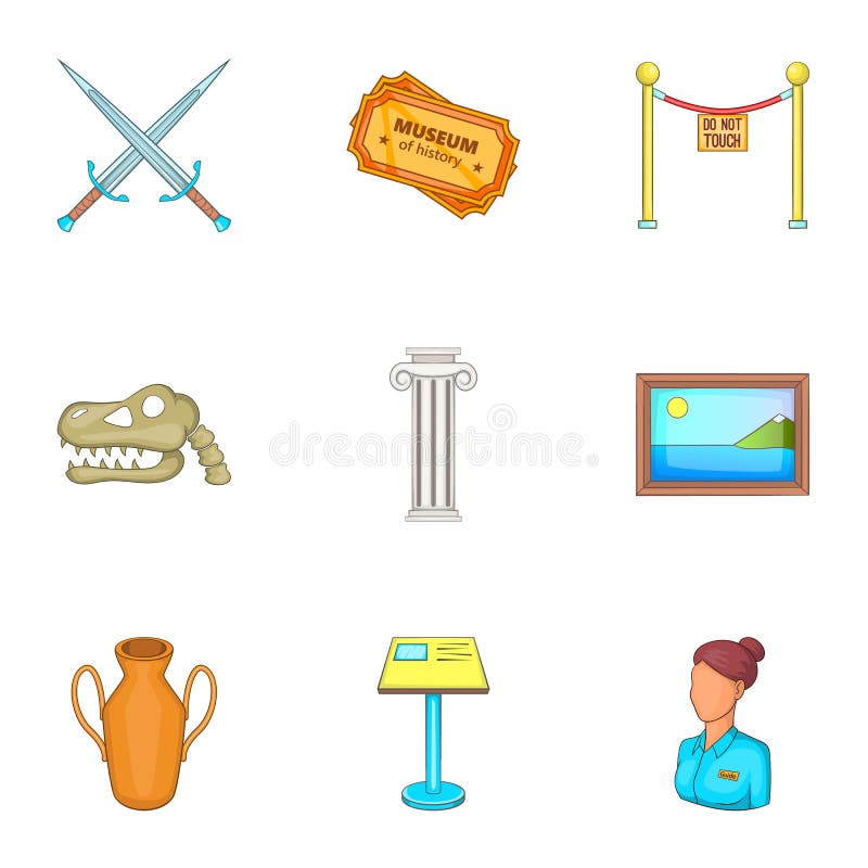 Museum Icons Set, Cartoon Style Stock Vector - Illustration of exhibit ...