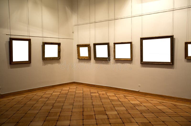 Museum Interior with Picture Frames. Empty Gallerys in Museum Stock ...