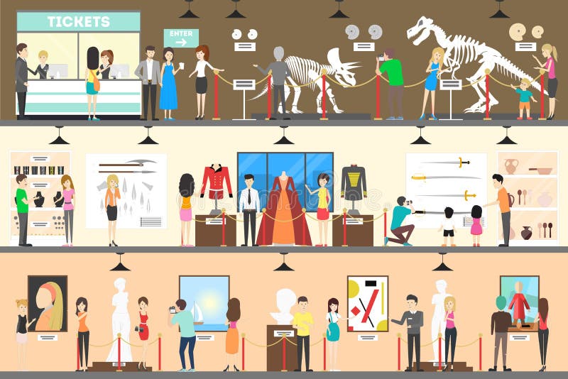Museum interior set. stock vector. Illustration of guide - 92032229