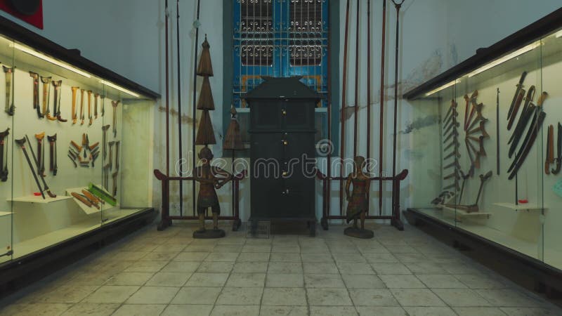 Museum Interior with Traditional Weapons and Artifacts Stock Footage ...