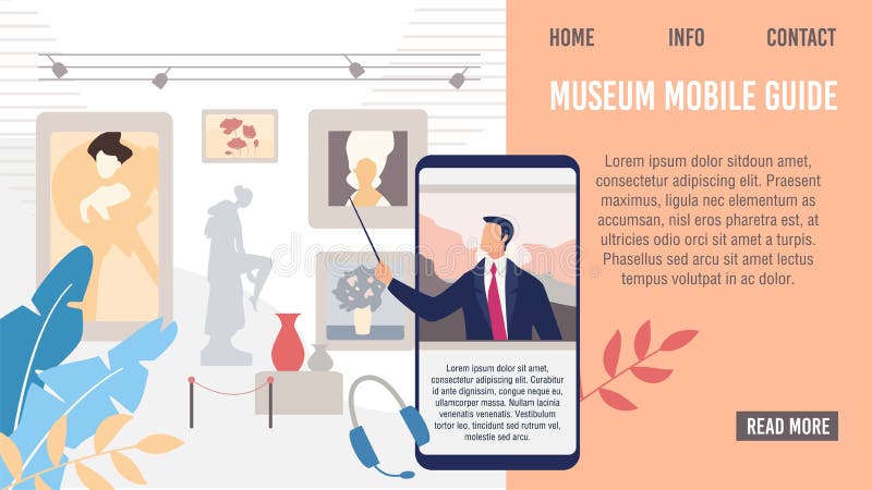 Museum Mobile Guide Flat Vector Landing Page Stock Vector ...