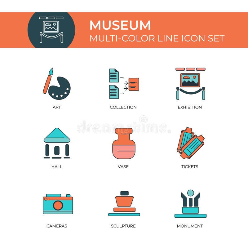 Museum Multi-Color Line Icon Set Customized Stroke Stock Vector ...