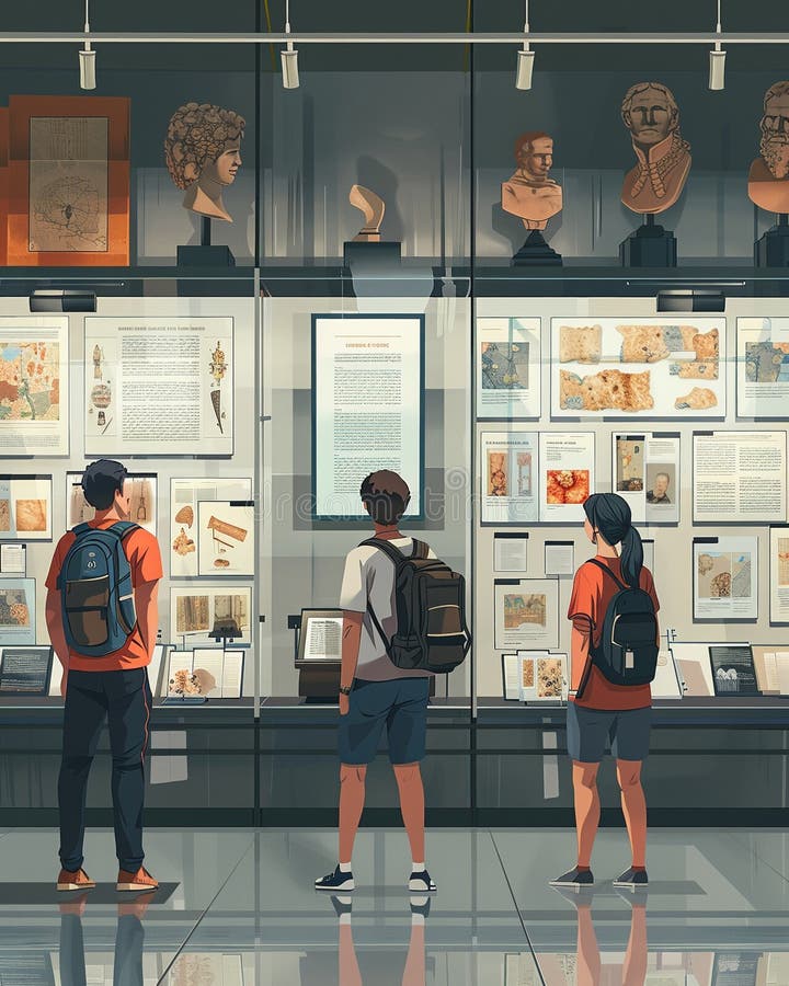 Museum Tour Display Flat Design Front View Historical Theme Animation ...