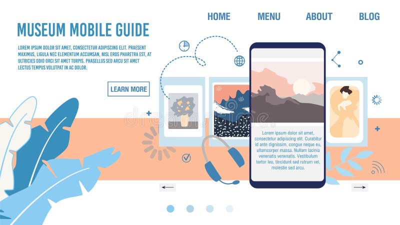 Museum Virtual Guide App Flat Vector Webpage Stock Vector ...