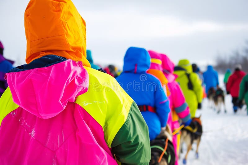 Mushers Dressed in Brightly Colored Parkas for Visibility Stock Photo ...