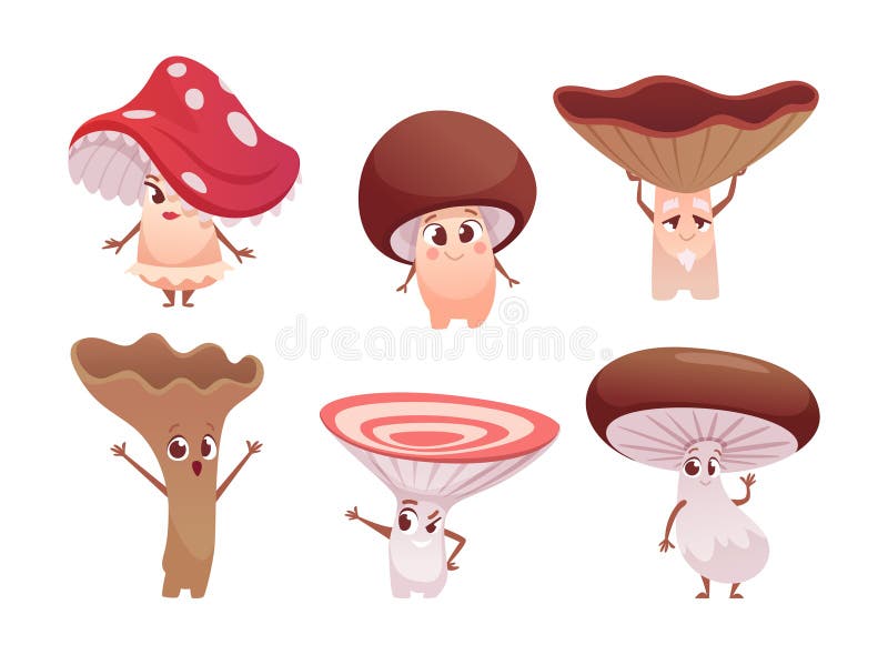 Mushroom Characters. Funny Vegetables Characters Exact Vector Mushroom ...