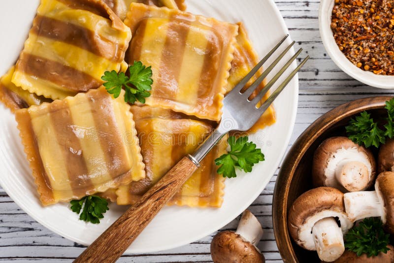 Mushroom Cheese Ravioli stock photo. Image of green, food - 81293698