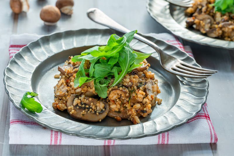Mushroom, Chorizo and Thyme Risotto Stock Photo - Image of chorizo ...