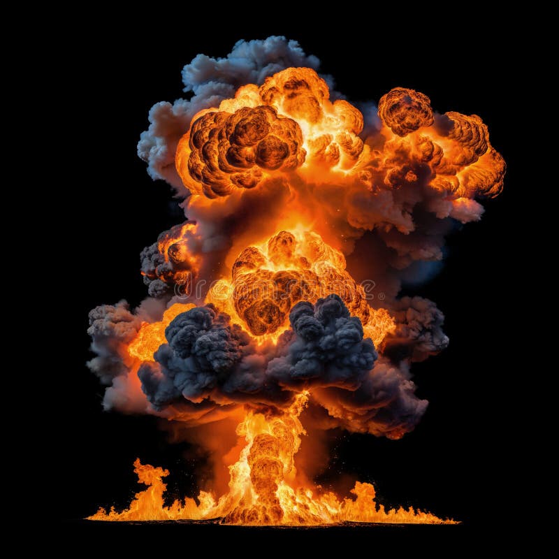 Mushroom Cloud Orange Incendiary Explosion with Dark Black Smoke ...