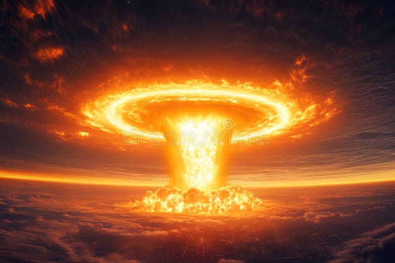 Mushroom Cloud Rising Over City after Devastating Atomic Bomb Explosion ...