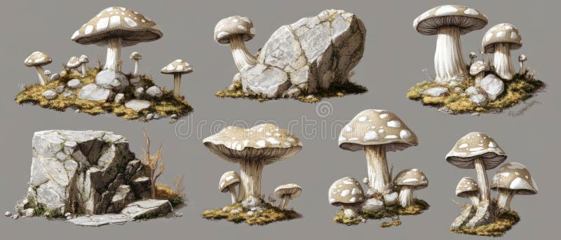 Mushroom Clusters Showcasing Diverse Shapes and Textures in Natural ...
