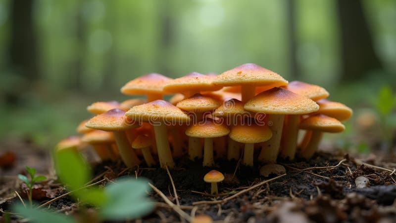 Mushroom Colony in Circle Symbolizing Unity in Nature Stock ...