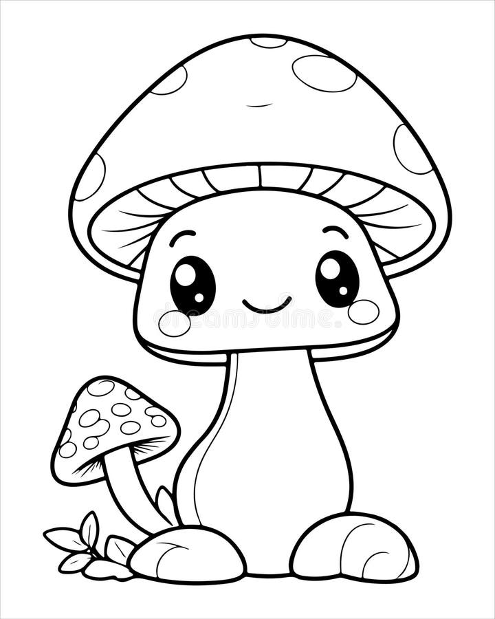 Mushroom Coloring Pages for Kids Stock Illustration - Illustration of ...