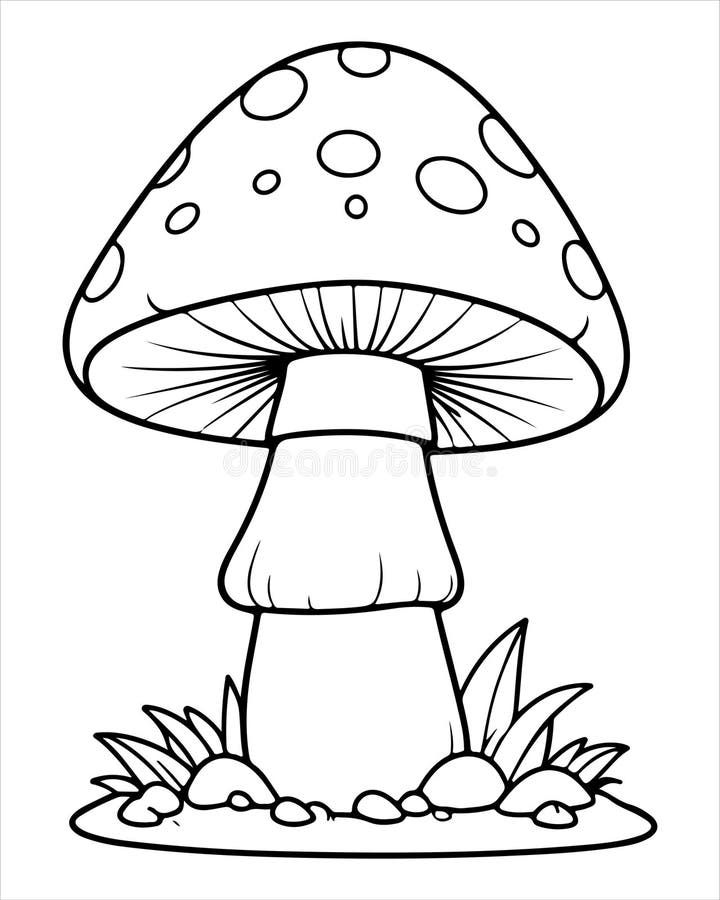 Mushroom Coloring Pages for Kids Stock Illustration - Illustration of ...