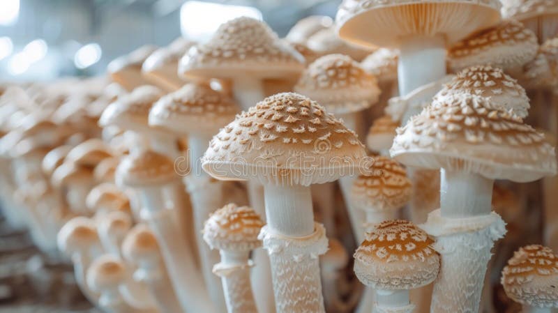 Mushroom Farm with Fresh Mushroom Growing on Mushroom Spawn Stock Image ...