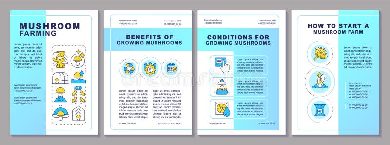 Mushroom Farming Blue Gradient Brochure Template Stock Vector ...