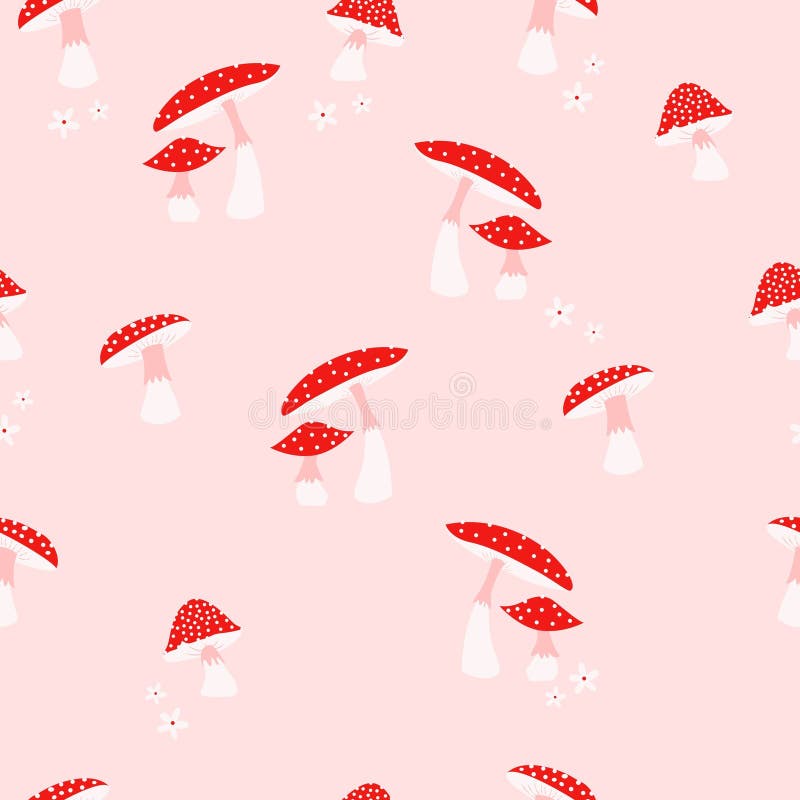 Mushroom and Flower Seamless Pattern. Simple and Elegant White and Pink ...