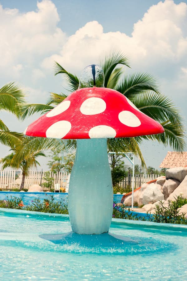 Mushroom Fountain in Swimming Pool Stock Image - Image of blue, kids ...