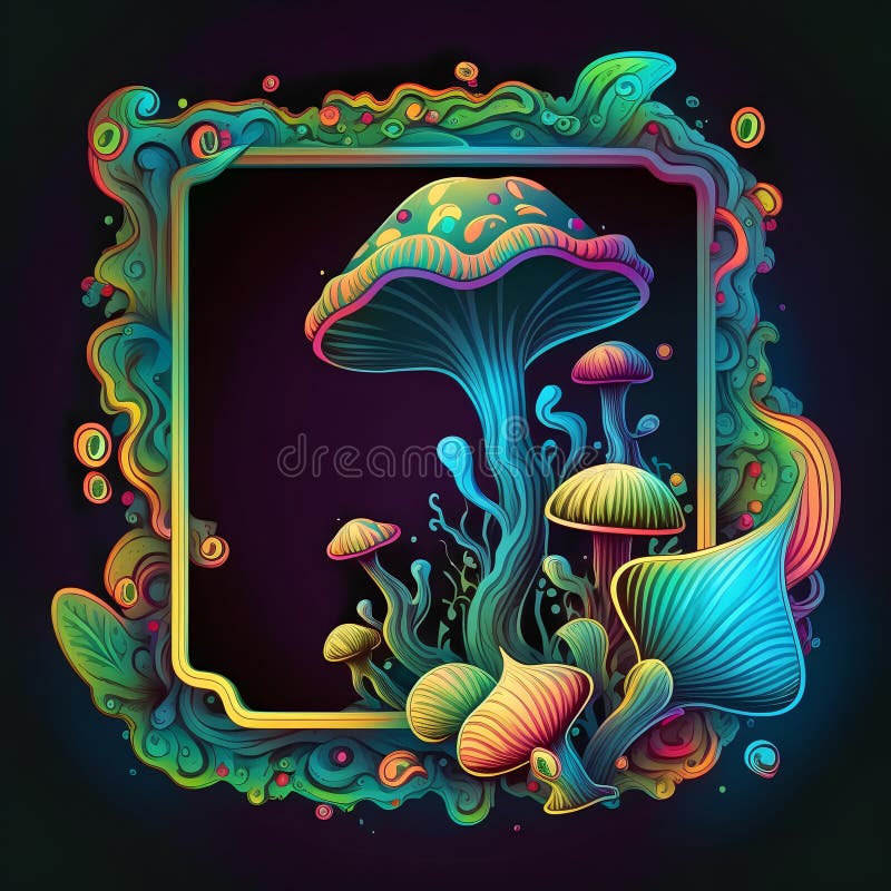 Mushroom Frame. Psychedelic Vector Illustration with Colorful Mushrooms ...