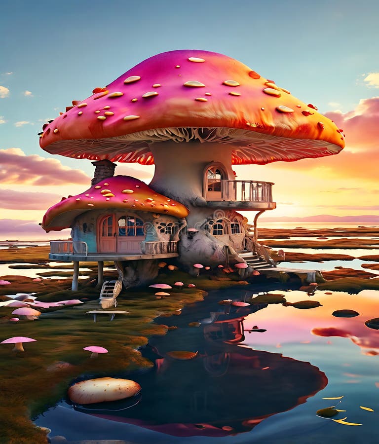 Mushroom House in a High-Resolution Image Stock Image - Image of draw ...