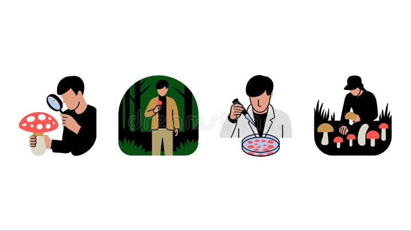 Mushroom Identification Field Research Mycology Sampling Study Stock Vector - Illustration of ...