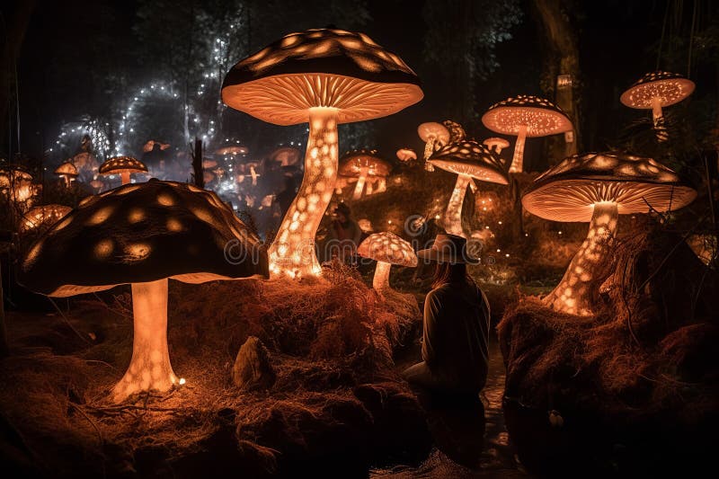 Mushroom Kingdom. Giant Magic Mushrooms in Enchanted Forest Stock Image ...