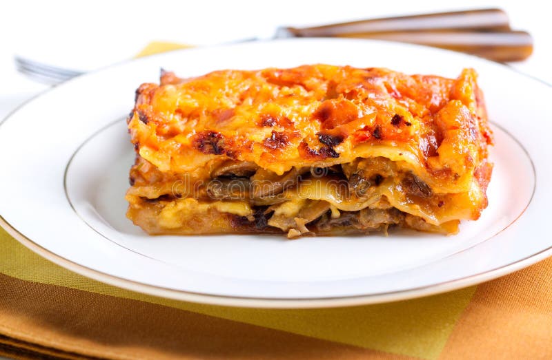 Lasagna Cut Piece on the White Plate. Stock Image - Image of plate ...